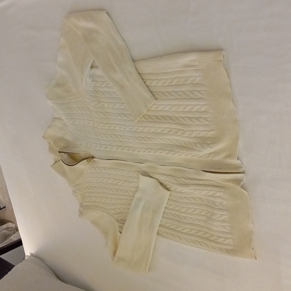 Talbots | Sweaters | Talbots Cream Color Zip Up Sweater With A Bronze ...